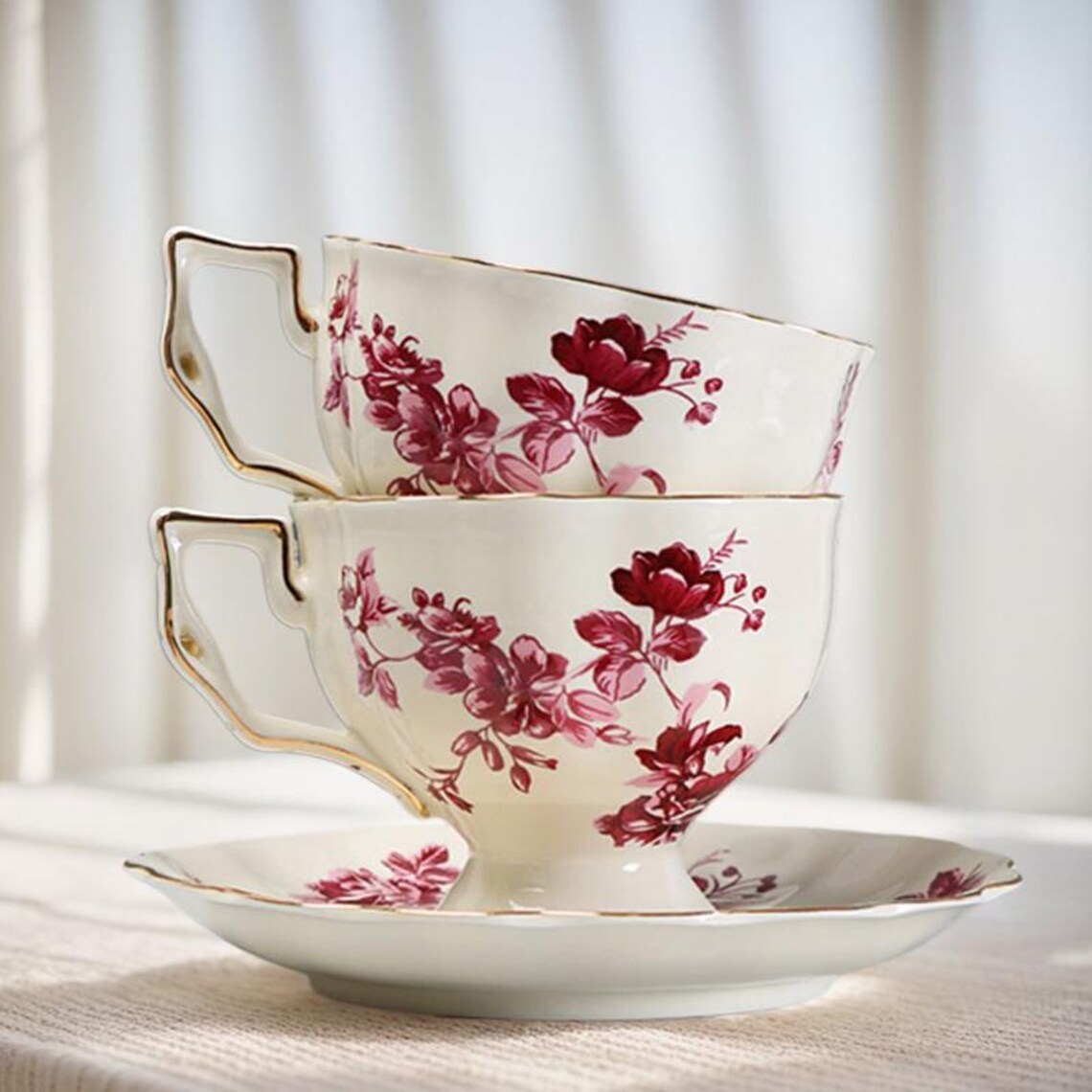 European Rose Pattern Ceramic Coffee Setceramic Coffee Cups & Saucers ...