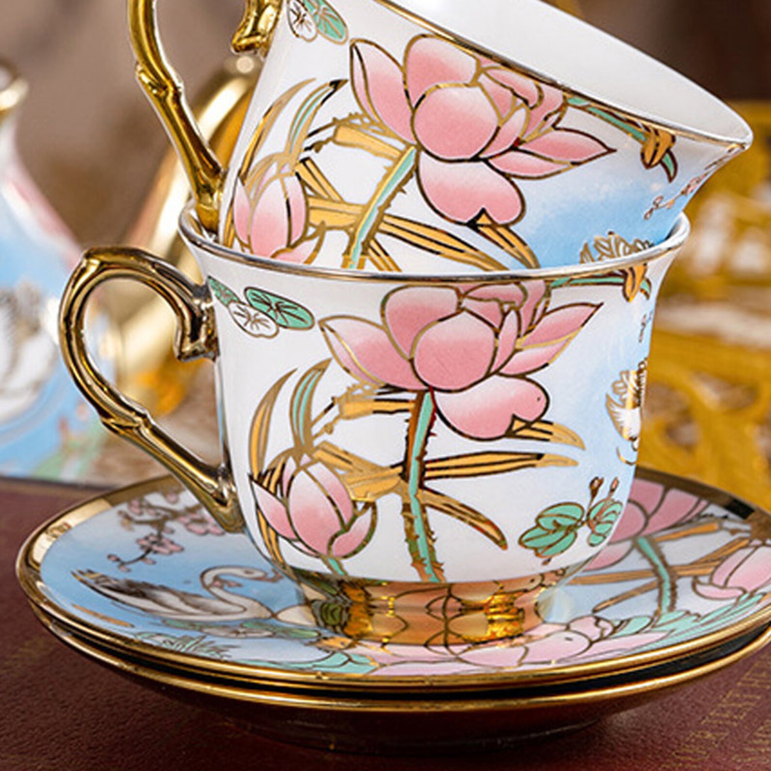 Ceramic Coffee Cups and Saucers | Ceramic Titanium-plated Coffee Cups ...