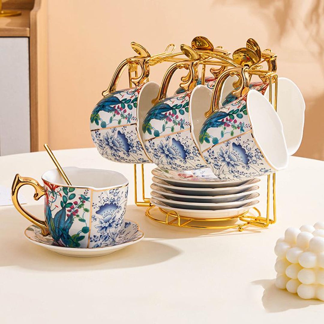 Retro Ceramic Coffee Cups and Saucers Pastoral Style Ceramic Coffee ...