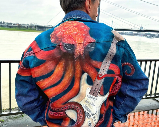 Custom Hand Painted Denim Jacket Octopus Art Custom Jean Jacket Custom ...
