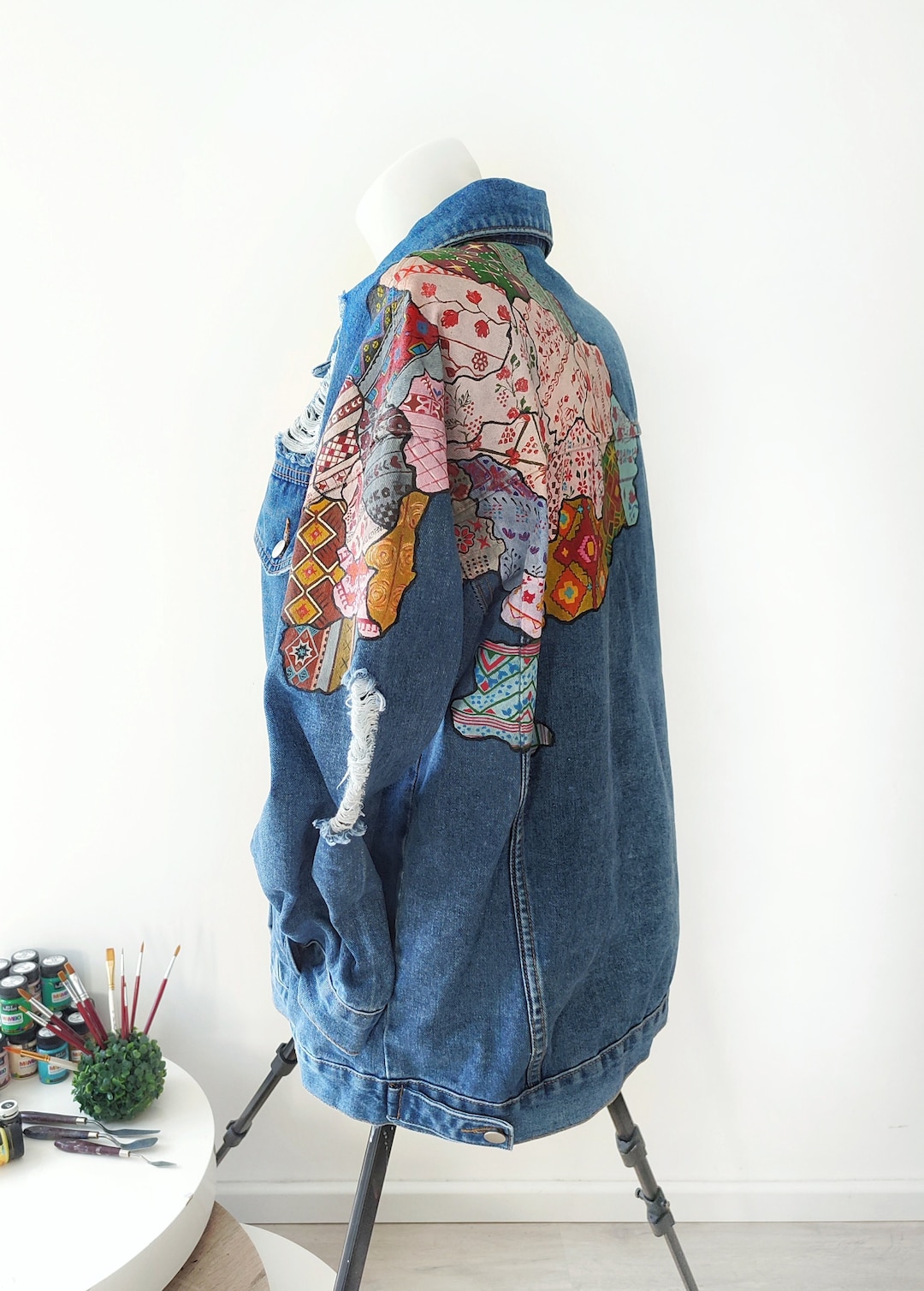 Custom Hand Painted Denim Jacket Ukrainian Map, Personalized Denim ...