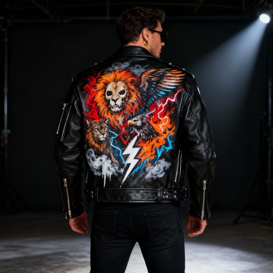 Hand Painted Leather Biker Jackets Men , One of A Kind Punk Wearable ...