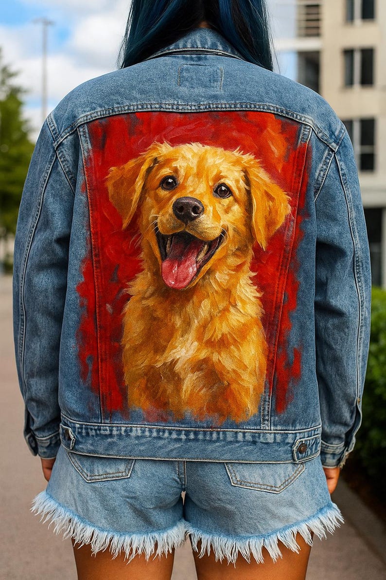 Custom Pet Portrait Jacket, Hand Painted Jean Jacket With Dog or Cat ...