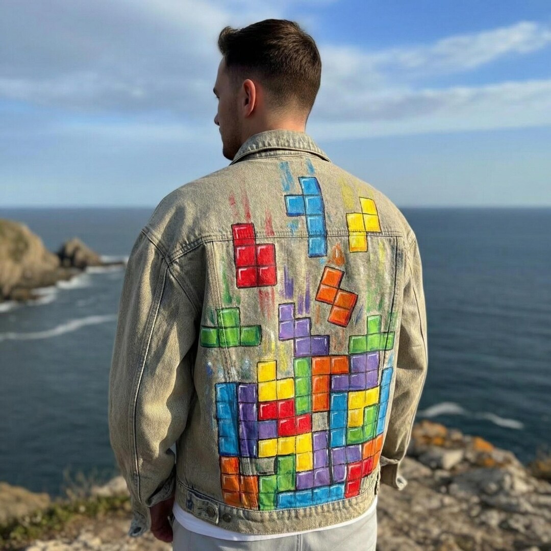 Hand Painted Denim Tetris Video Game Jacket, One of A Kind Wearable Art ...