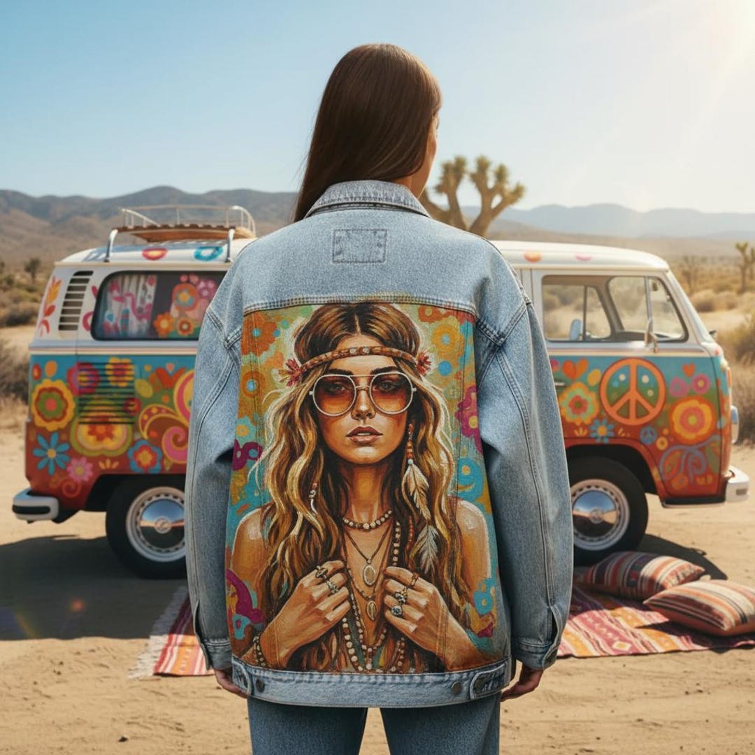 Painted Denim Hippie Jacket, Hand Painted Clothing, Custom Jean Jacket ...