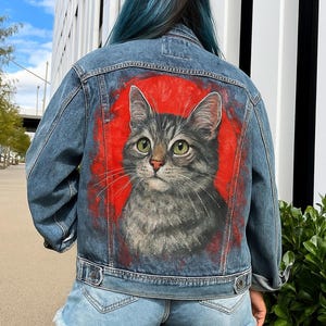 Custom Pet Portrait Jacket, Hand Painted Jean Jacket With Dog or Cat ...
