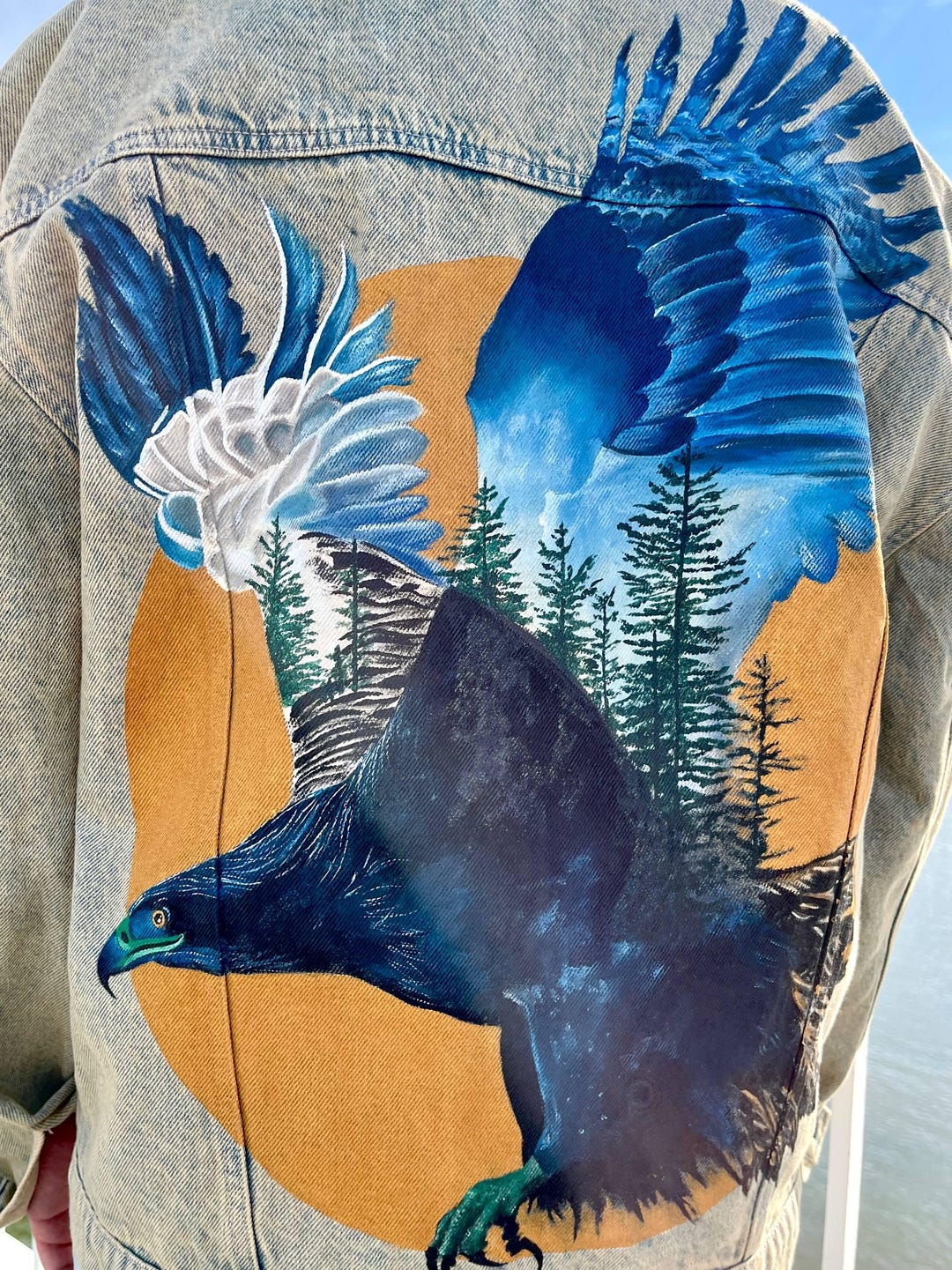 Hand Painted Denim Jacket Eagle, Custom Painted Jean Jacket ...