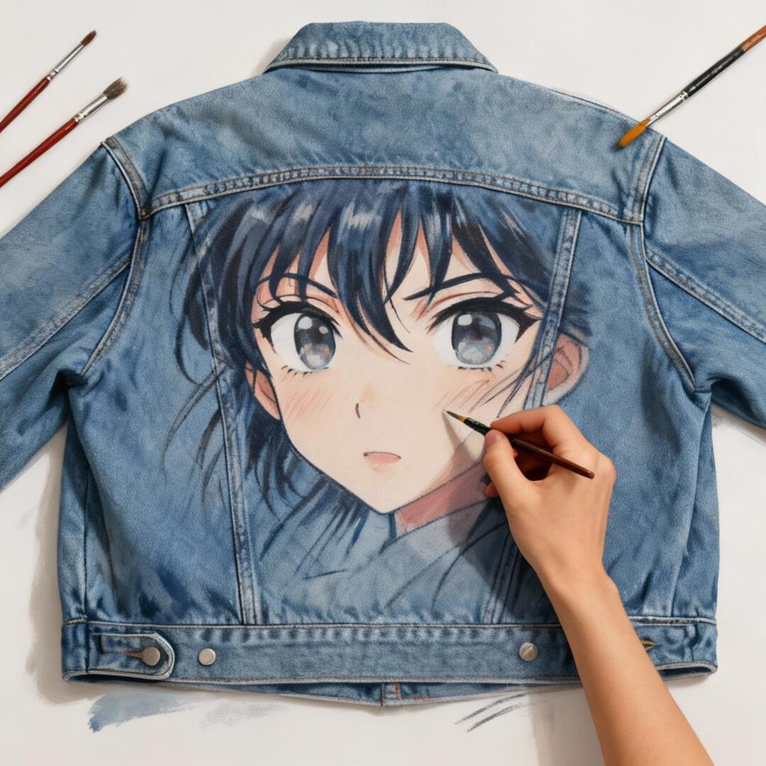 Hand-painted Anime Denim Jacket – Custom Kawaii Wearable Art Clothing ...