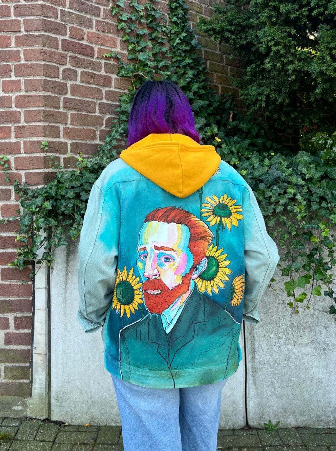Hand Painted Denim Jacket Van Gogh, Custom Oversized Jean Jacket ...