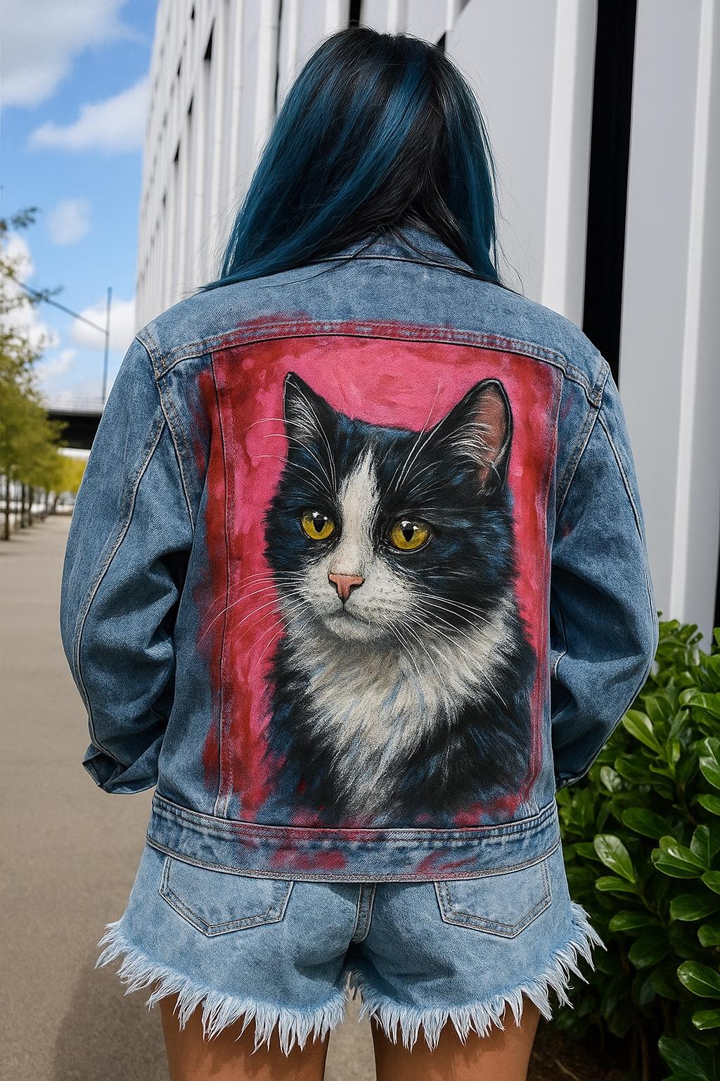 Custom Pet Portrait Jacket, Hand Painted Jean Jacket With Dog or Cat ...