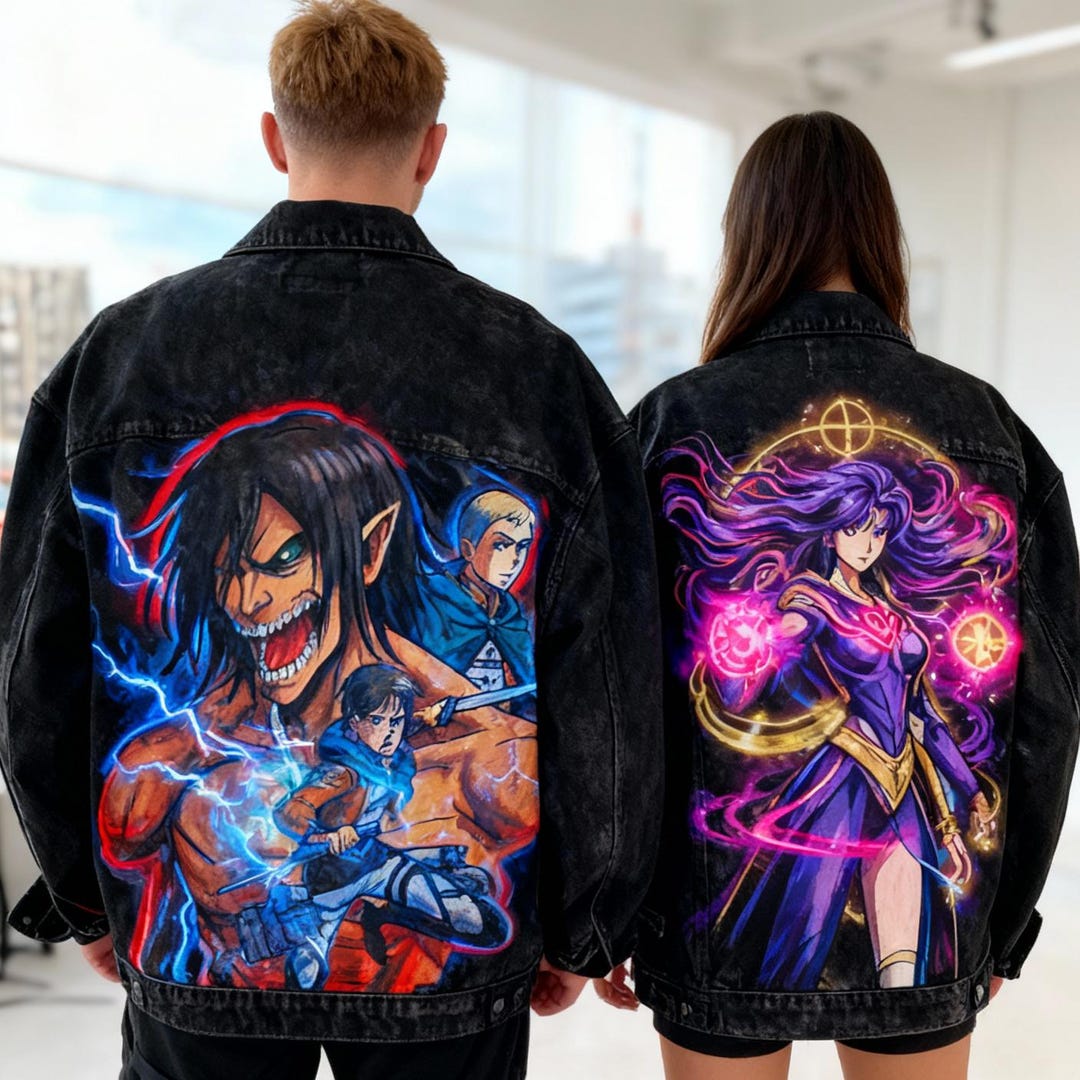 Hand Painted Anime Denim Jackets for Couples, Custom One of A Kind ...