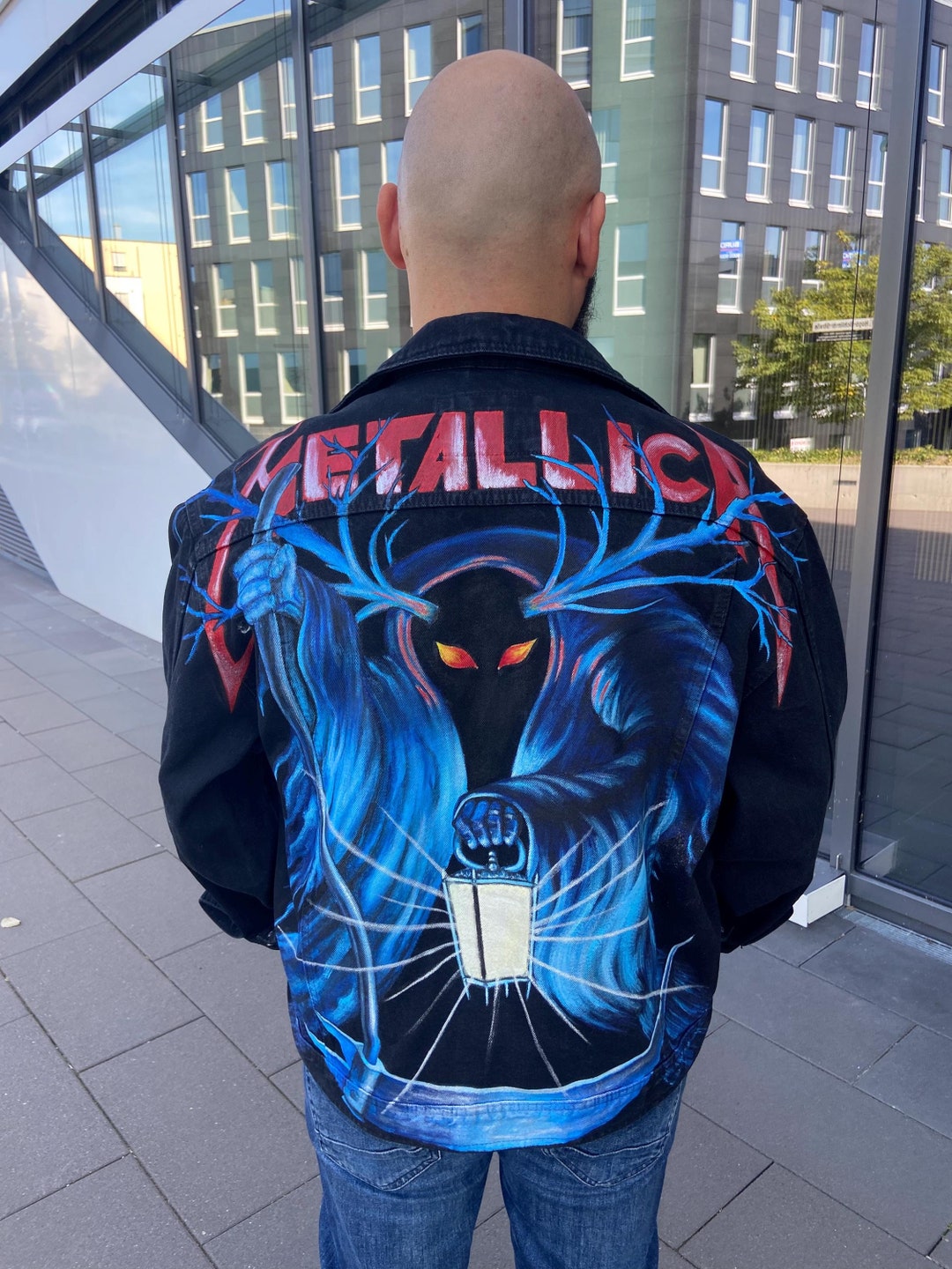 Custom Hand Painted Denim Jacket Metallica | Custom Jean Jacket Rock ...