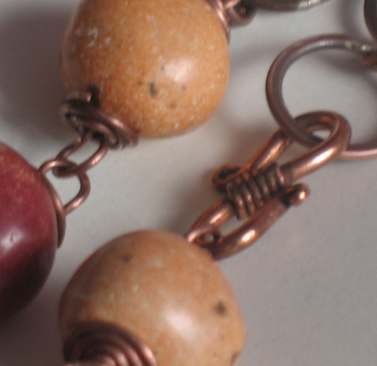 Brick Red, Beige and Rust Ceramic Beads With Handmade Antique Copper ...