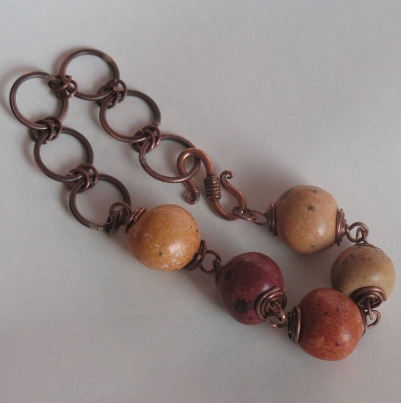 Brick Red, Beige and Rust Ceramic Beads With Handmade Antique Copper ...