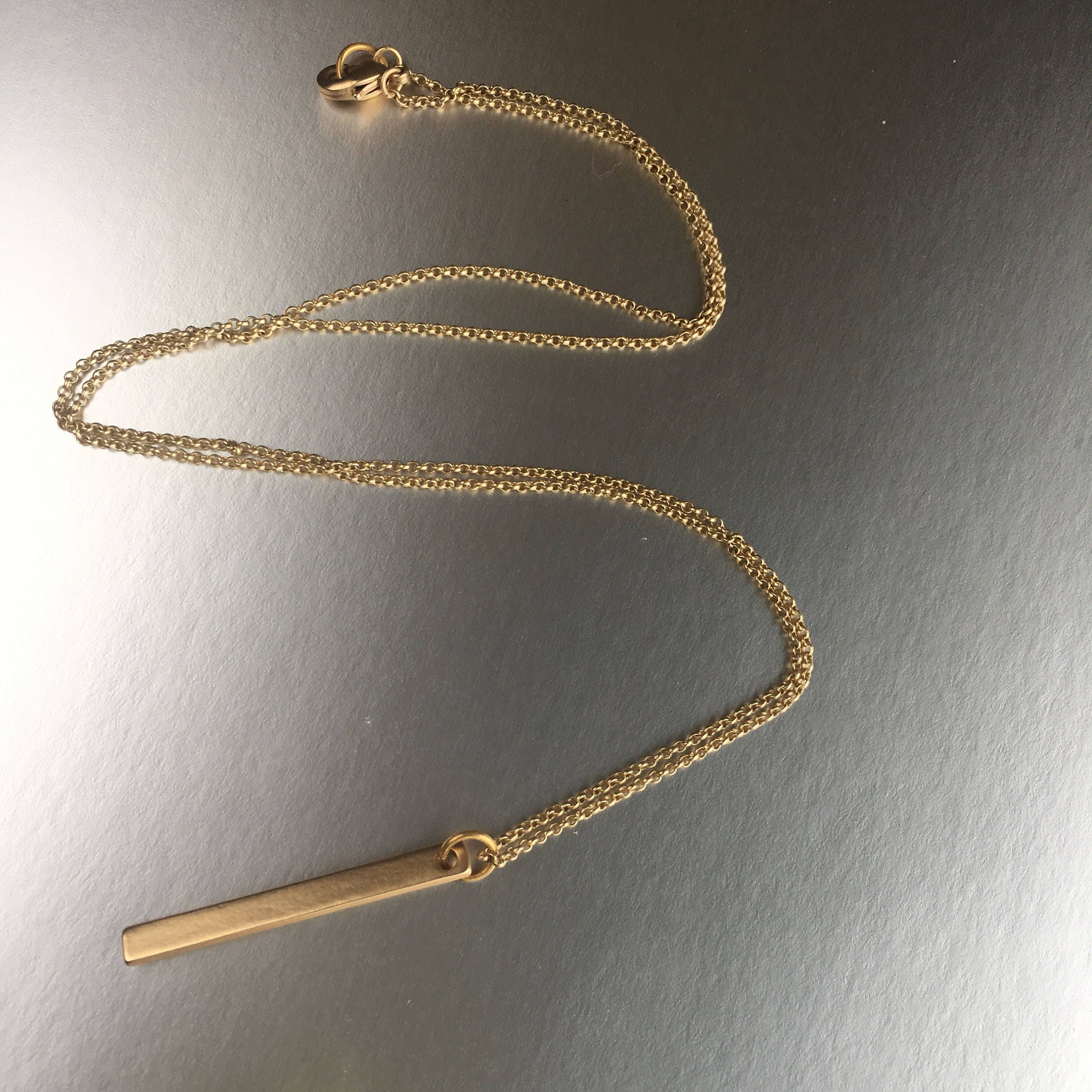Satin Gold Vertical Bar Pendant on Chain Gold Bar Necklace - Etsy Australia