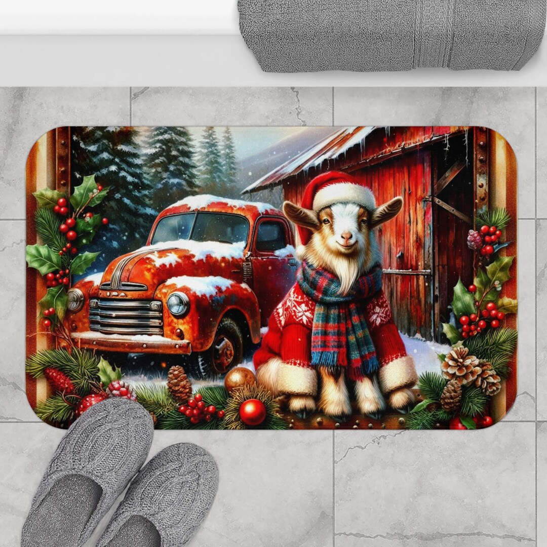 Vintage Red Truck Christmas Goat Bridge Floormat - Etsy