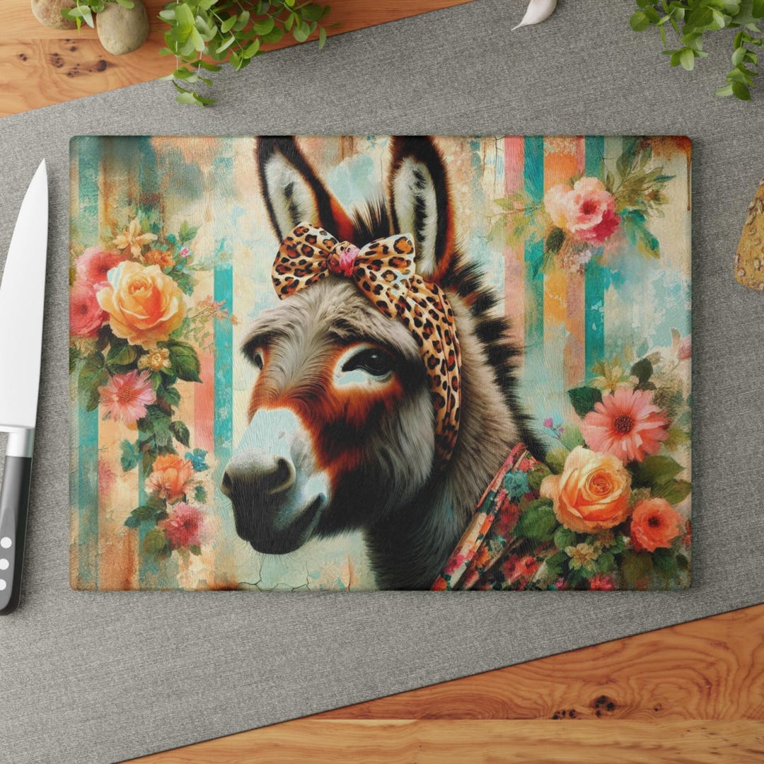 Glass Cutting Board - Gorgeous Donkey Design, Adorable Heartwarming ...