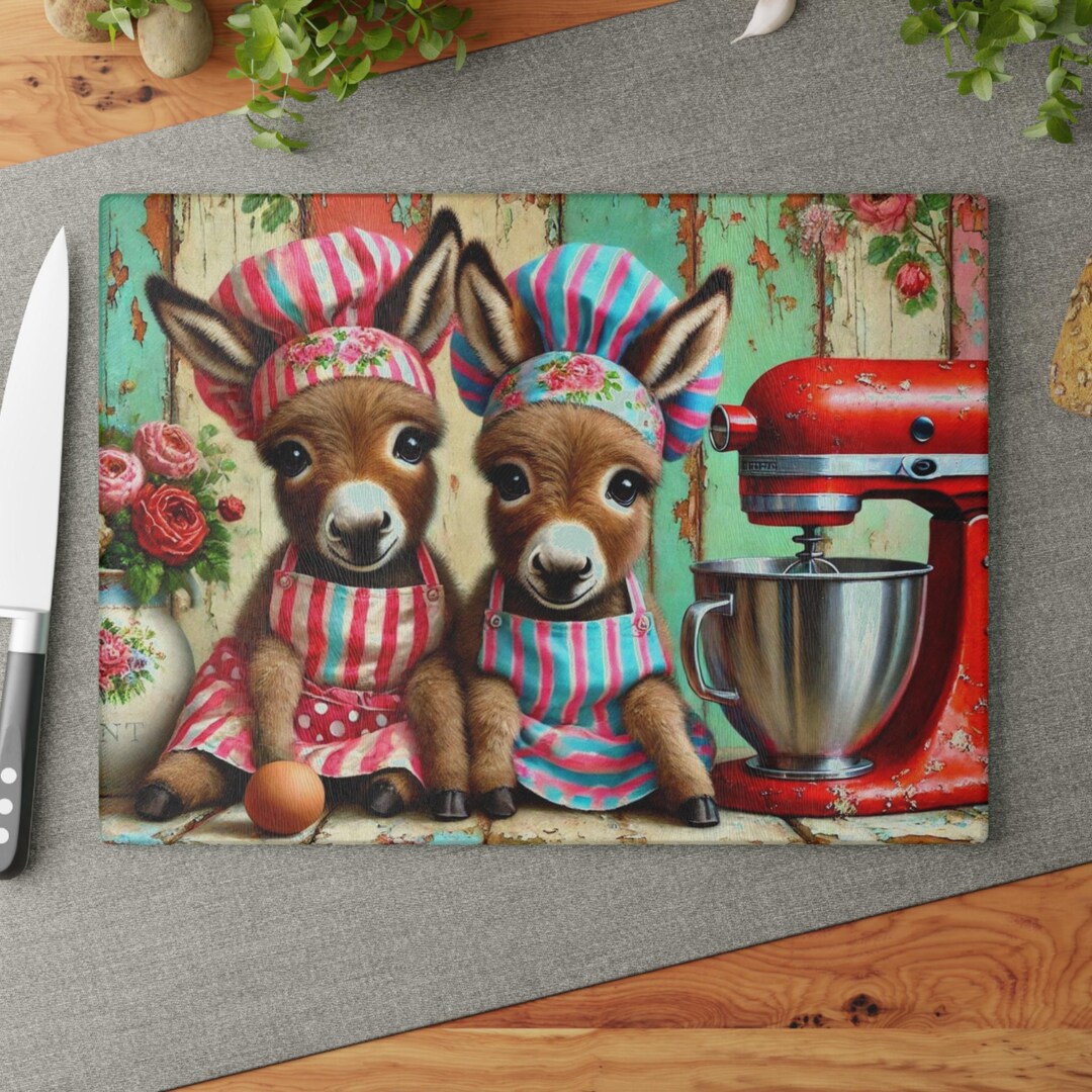 Glass Cutting Board - Adorable Donkey Chefs, Chef Gift, Culinary ...