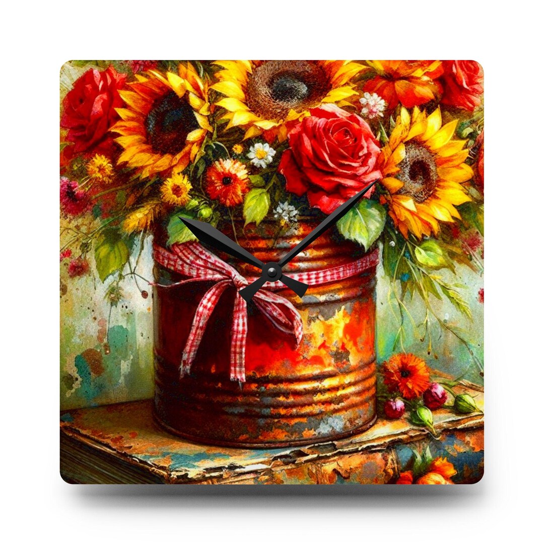 Rustic Country Wall Clock, Farmhouse Kitchen Decor, Floral Bouquet ...