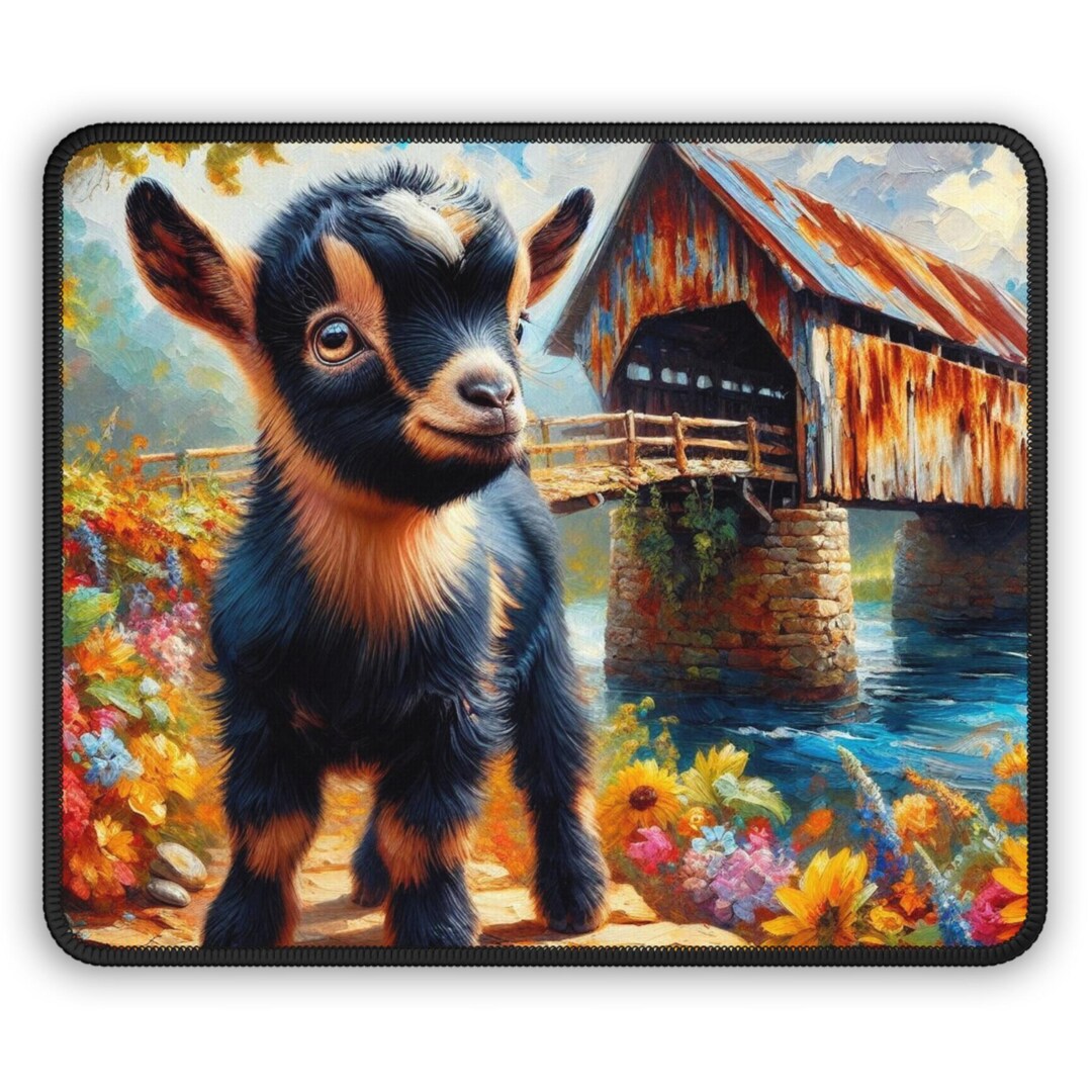 Goat Gaming Mouse Pad: Covered Bridge Art, Gamer Desk Mat - Etsy