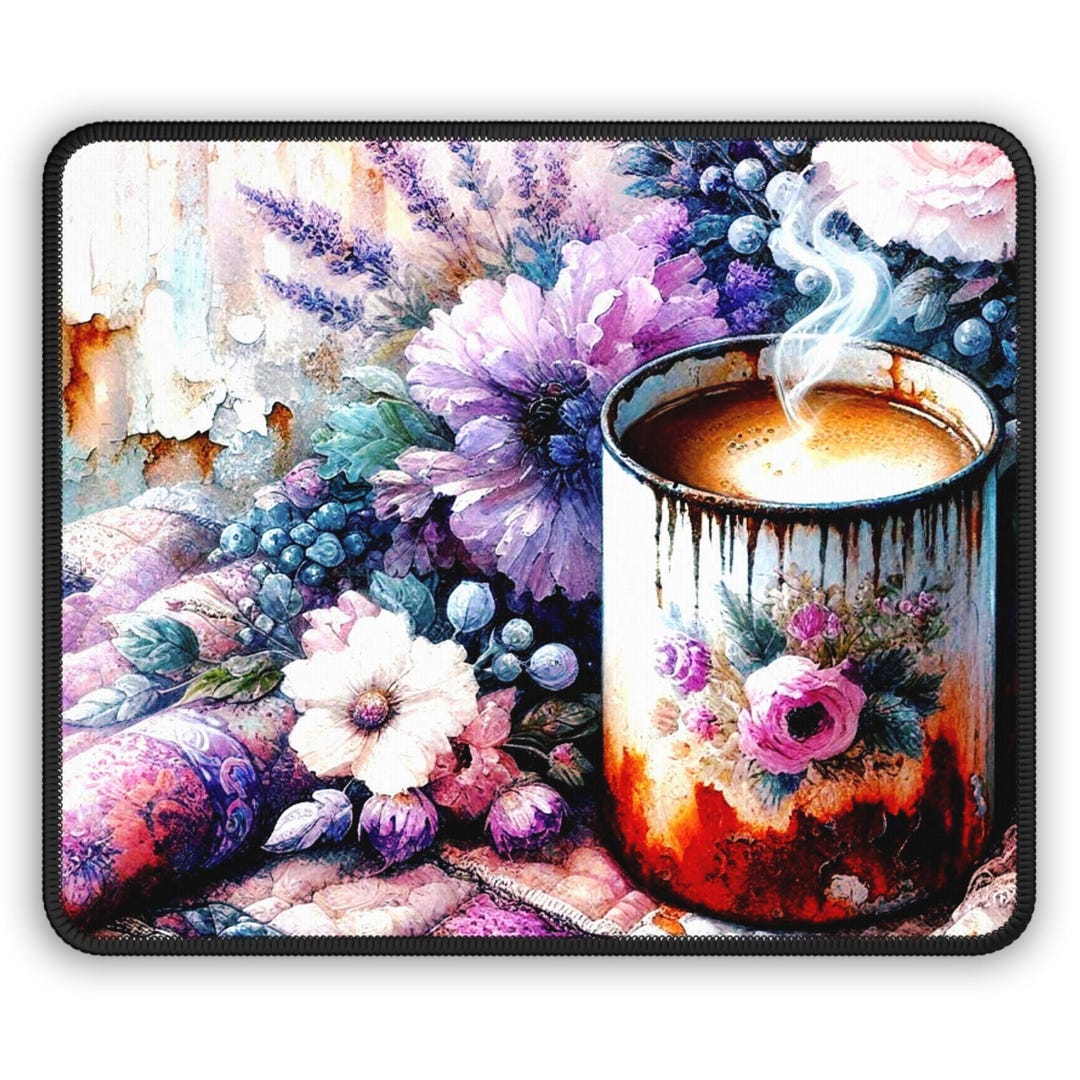 Victorian Charm Gaming Mouse Pad, Coffee Cup Mouse Mat, Rustic Desk Pad ...