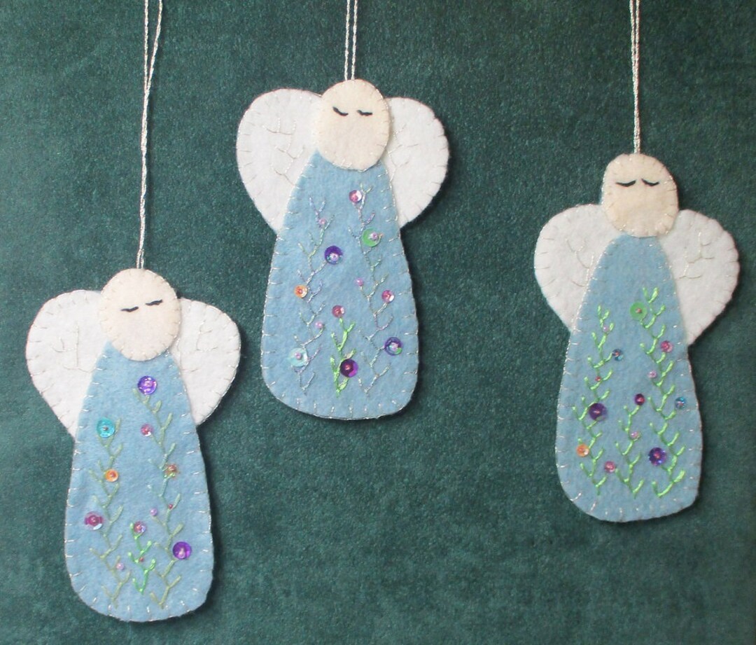 Handcrafted Wool Felt Angel Ornaments – Teal Blue Gowns, Set of 3 - Etsy