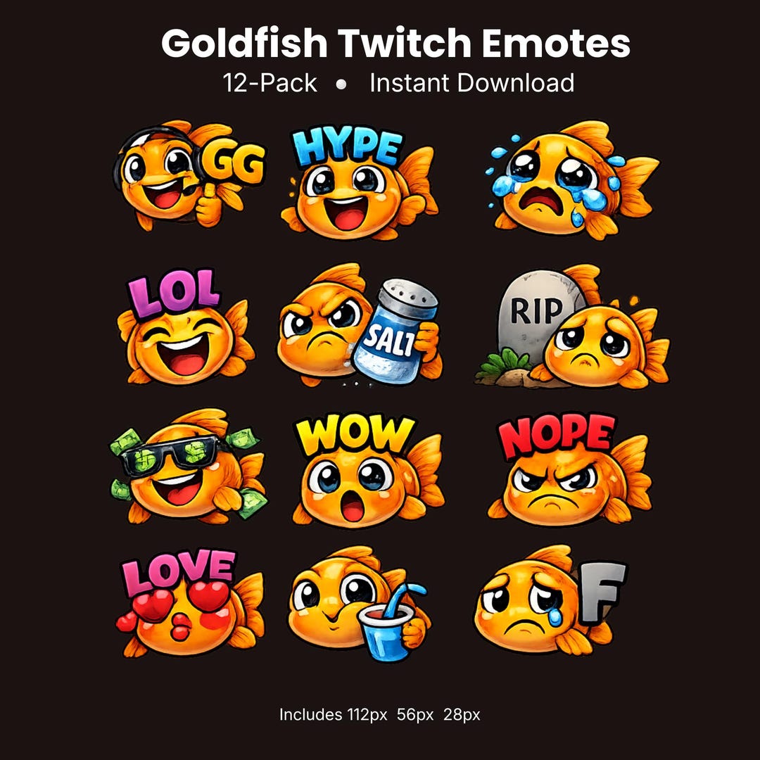 Goldfish Stream Emotes | 12-pack Fish Chat Graphics (digital Download ...