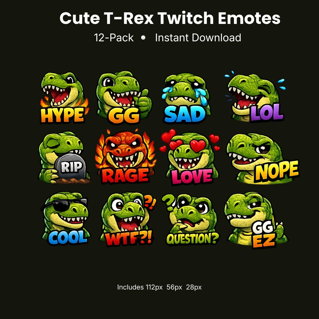 Dinosaur Twitch Emotes Set (12 Pack) | Streamer Chat Emojis | PNG ...