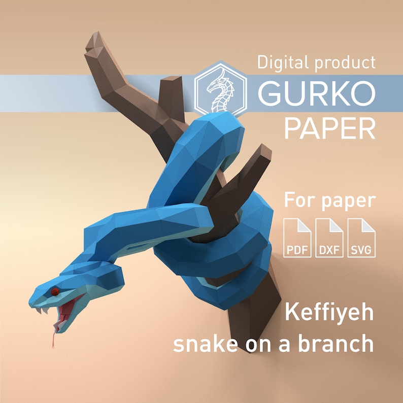 Keffiyeh Snake on A Branch Papercraft, Digital Template, PDF, SVG, DXF ...