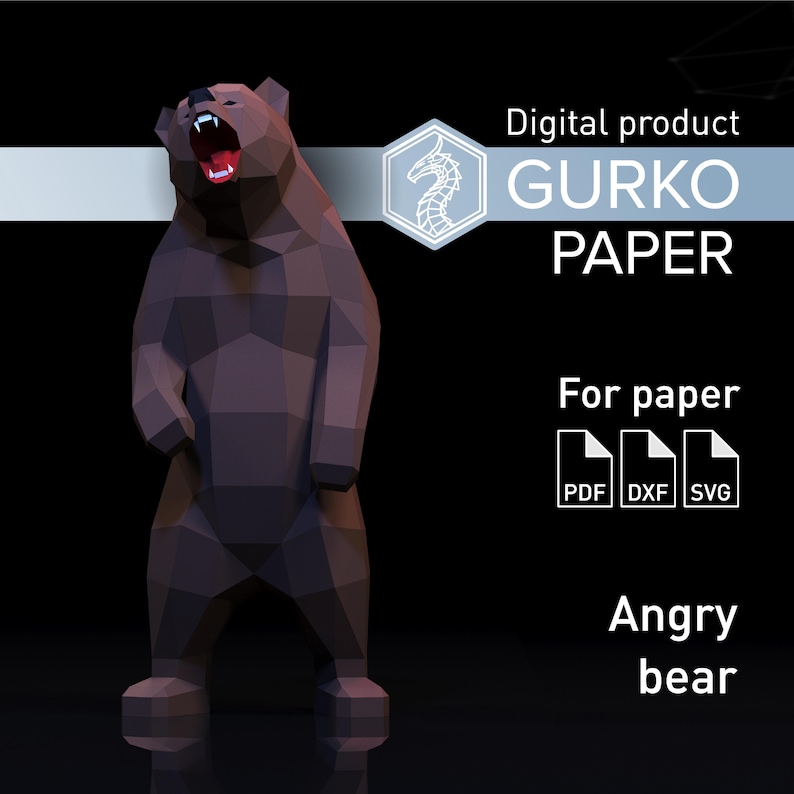 Angry Bear Papercraft, Grizzly, Digital Template, PDF, SVG, DXF ...