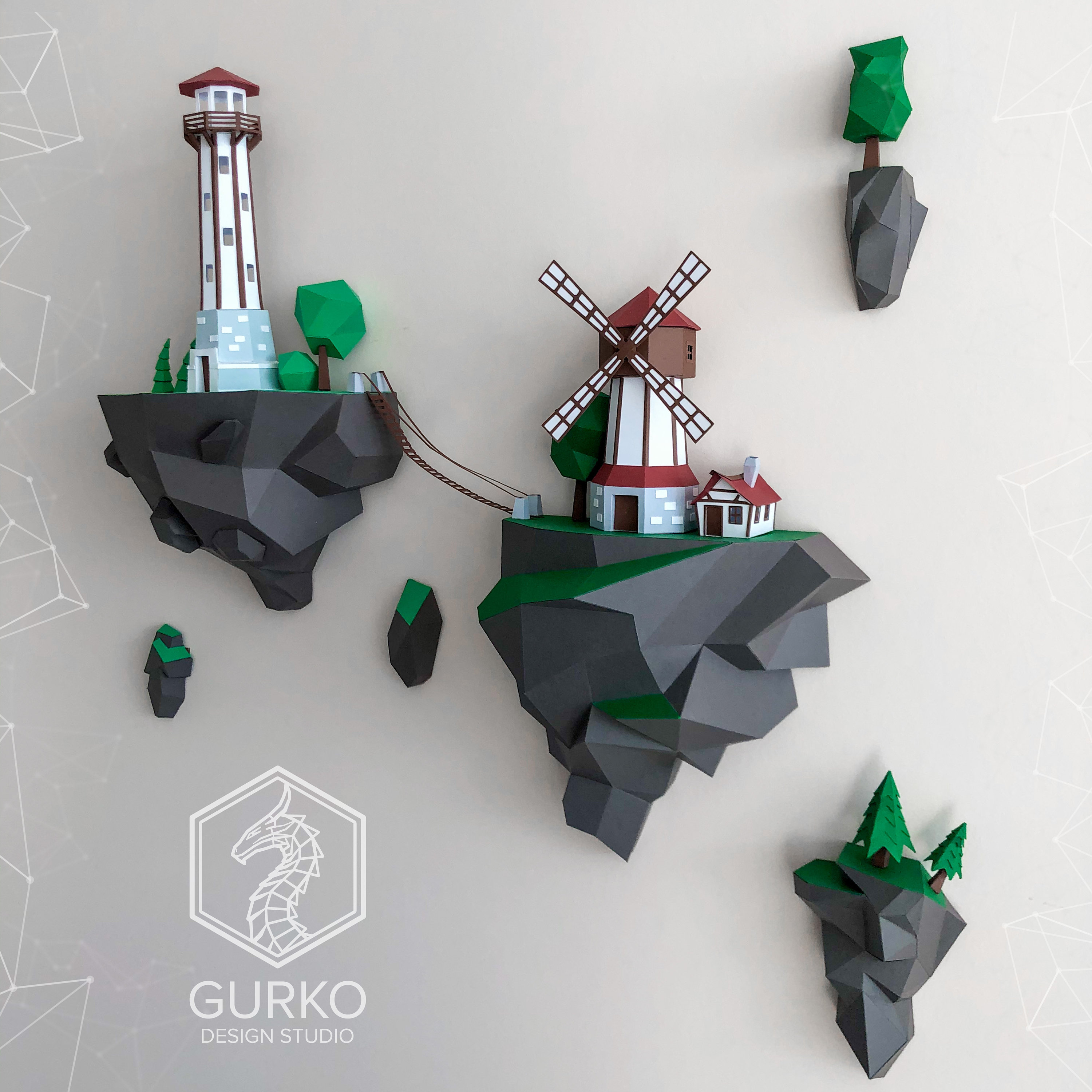 Papercraft Flying Islands 5 Sets, Pdf, Gurko, Pepakura, Template, 3D ...