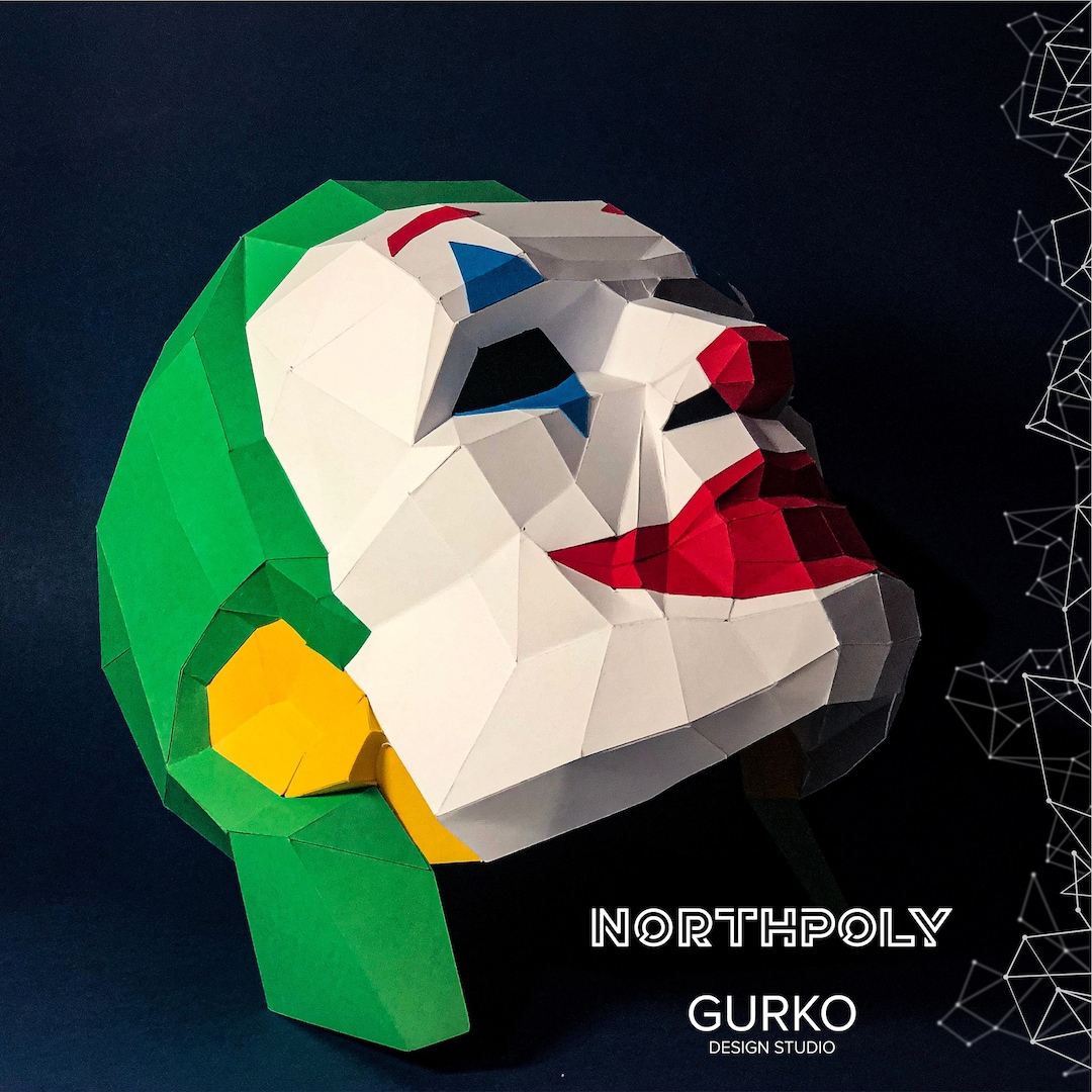 Clown Mask Papercraft, Digital Template, PDF Download, Gurko, 3D Low ...
