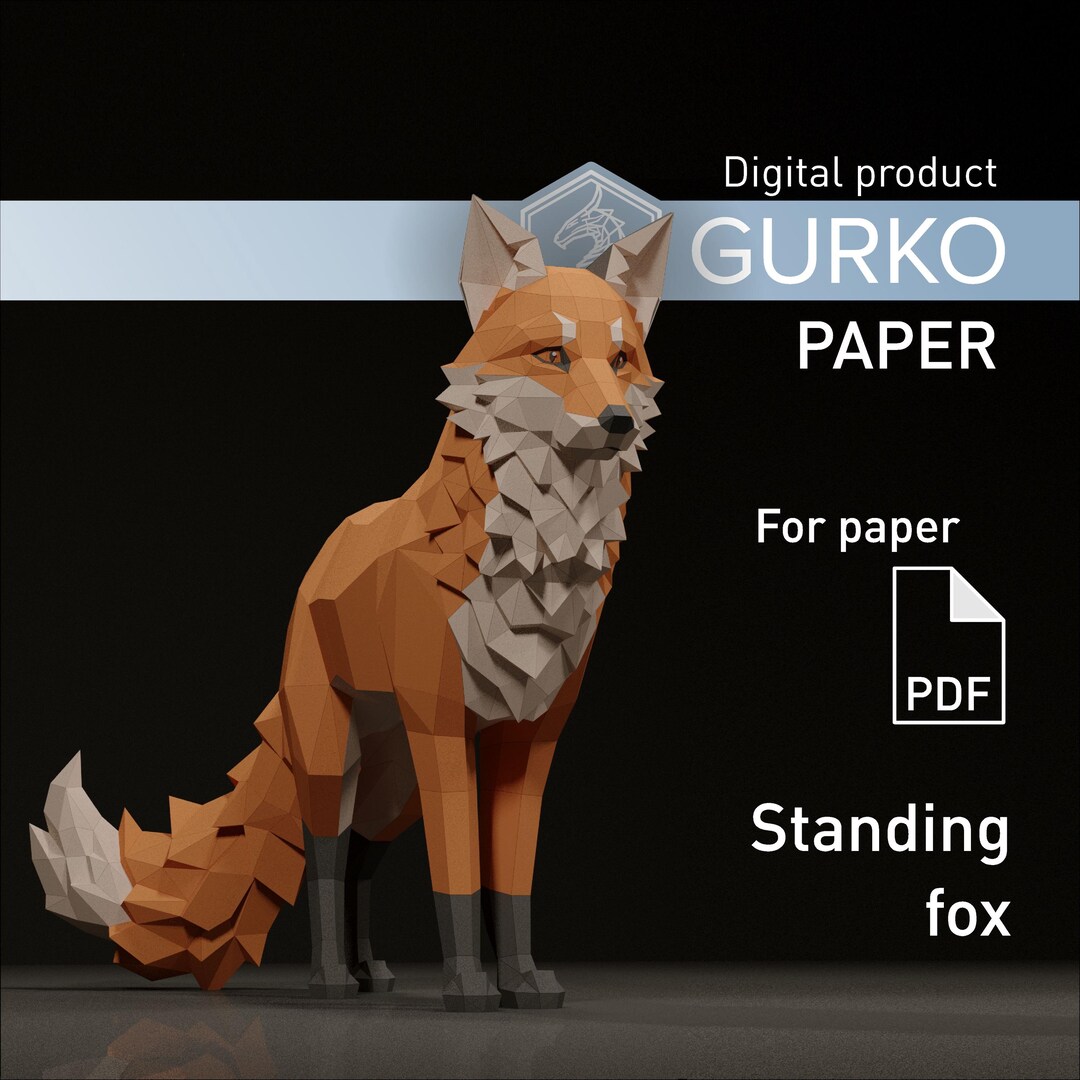 Standing Fox Papercraft, Digital Template, PDF Download, Gurko, 3D Low ...