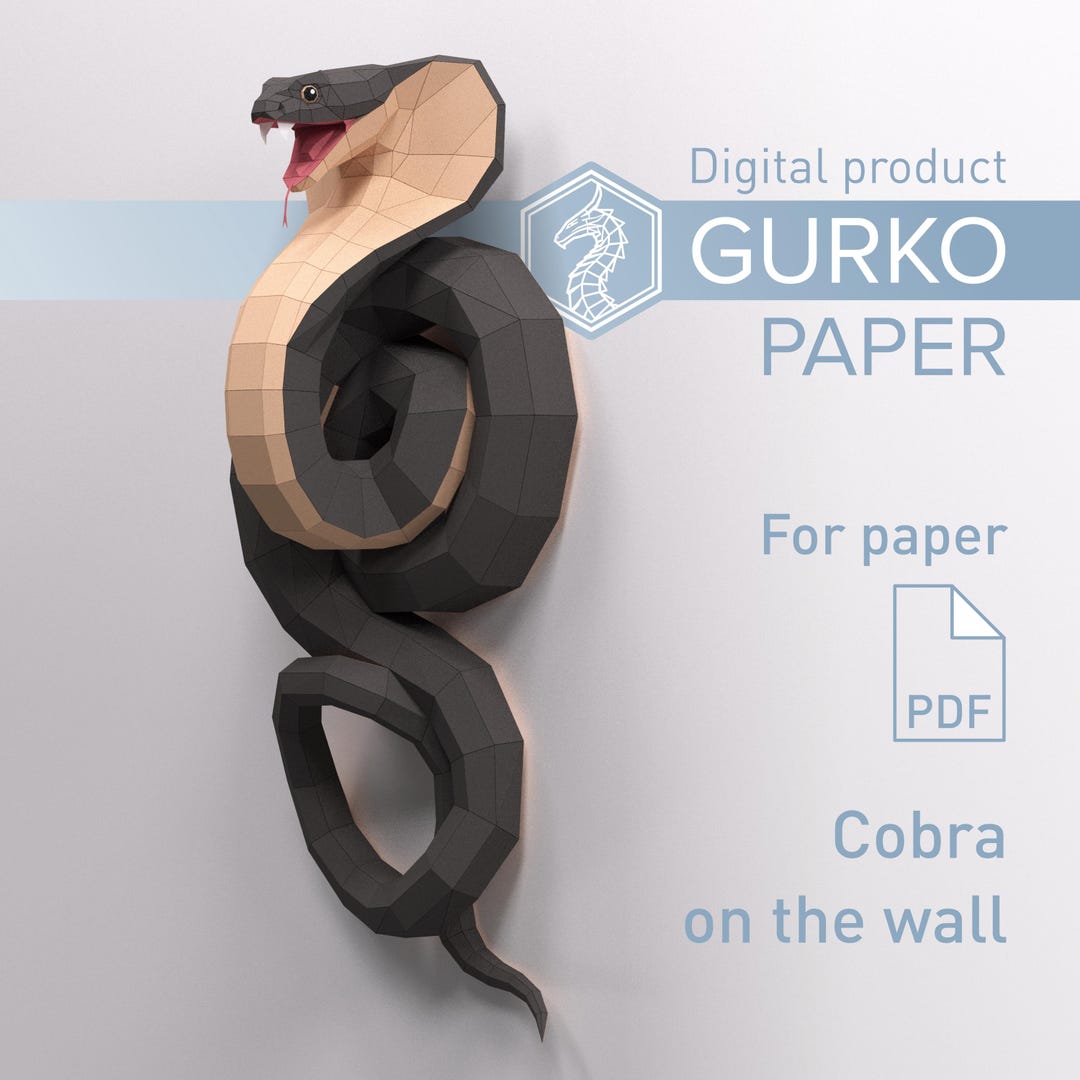 Papercraft Cobra on the Wall, Snake, Digital Template, PDF Download ...