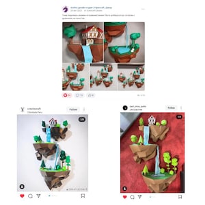 Papercraft Flying Island. Waterfall, Digital Template, PDF Download ...
