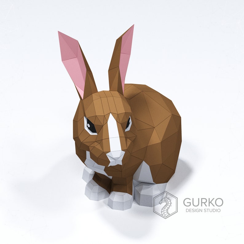 Two Rabbits Papercraft, Hare, Digital Template, PDF Download, Gurko ...