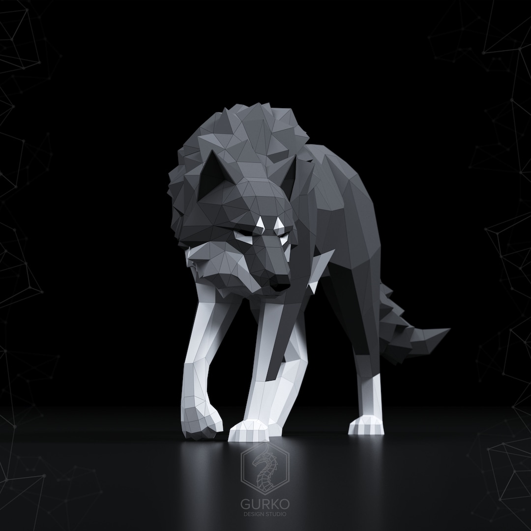 Crouching Wolf Papercraft, Digital Template, PDF Download, Gurko, 3D ...
