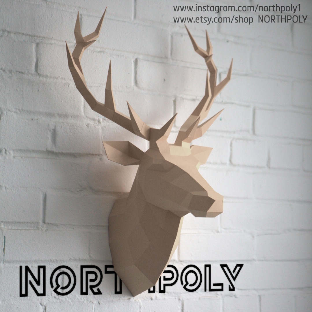 Papercraft Deer Head 2, Digital Template, PDF Download, Gurko, 3D Low ...