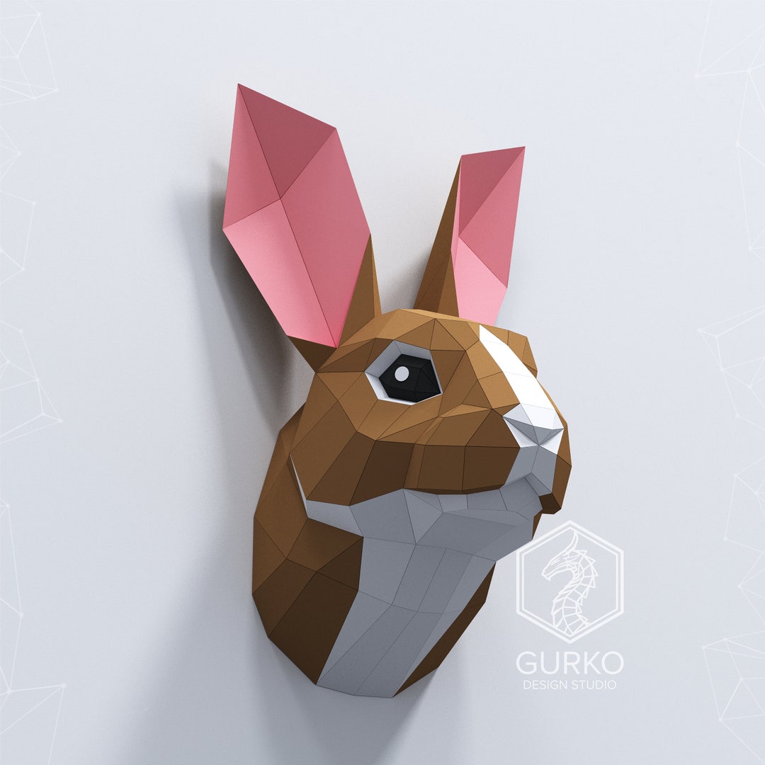 Rabbit Head Papercraft, Hare, Digital Template, PDF Download, Gurko ...