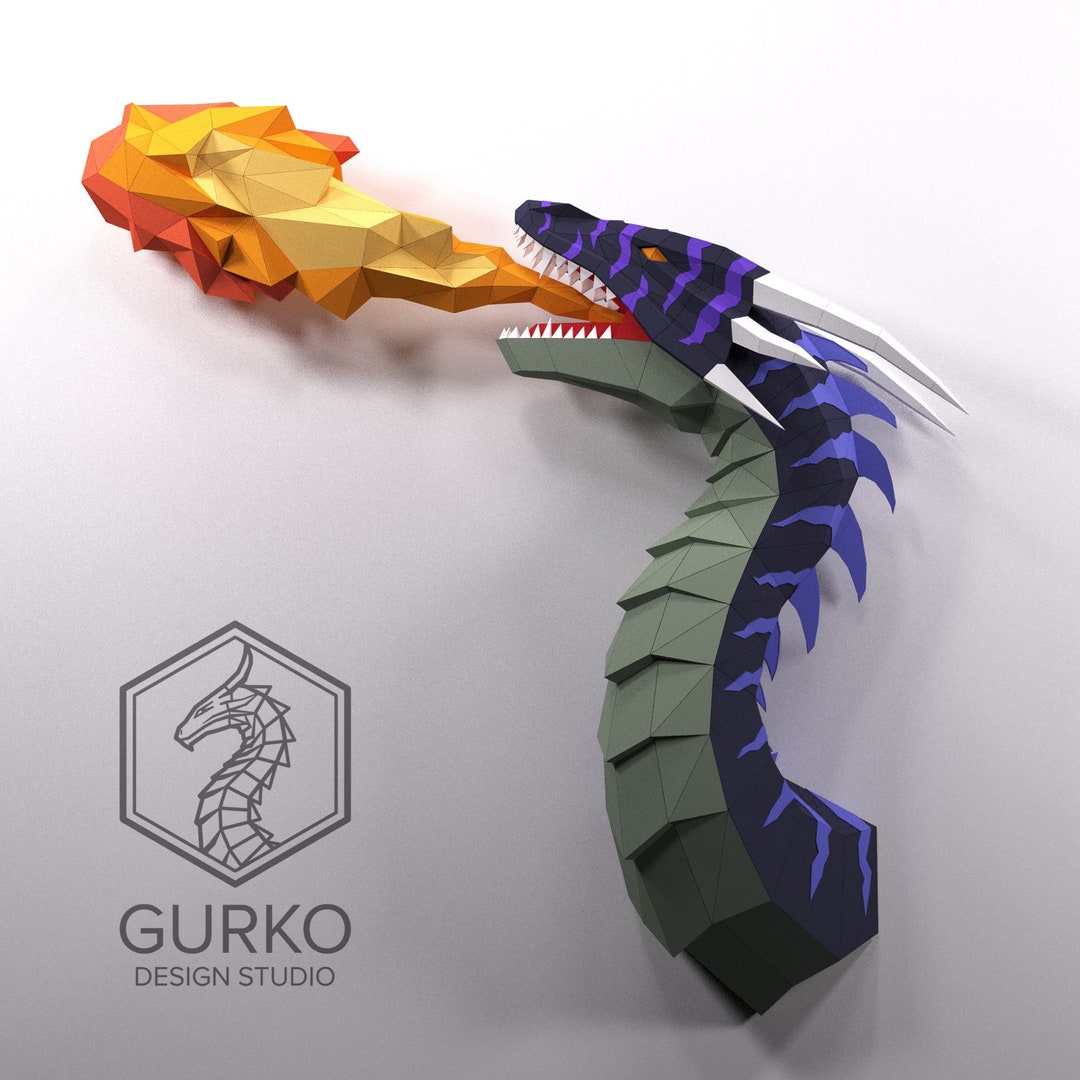 Papercraft Dragon With Flame, Digital Template, PDF Download, Gurko, 3D ...