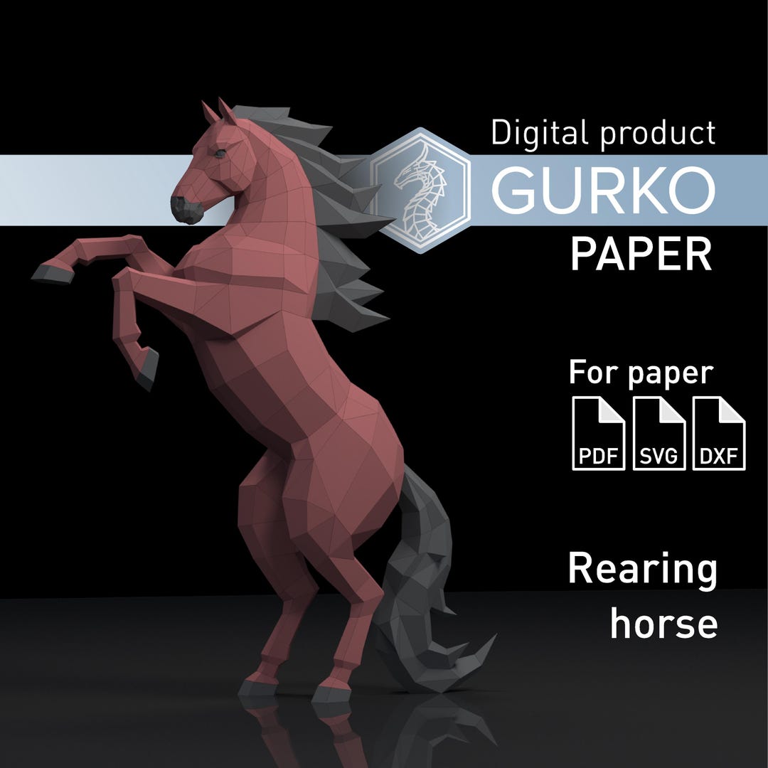 Rearing Horse Papercraft, Digital Template, PDF Download, SVG, DXF ...