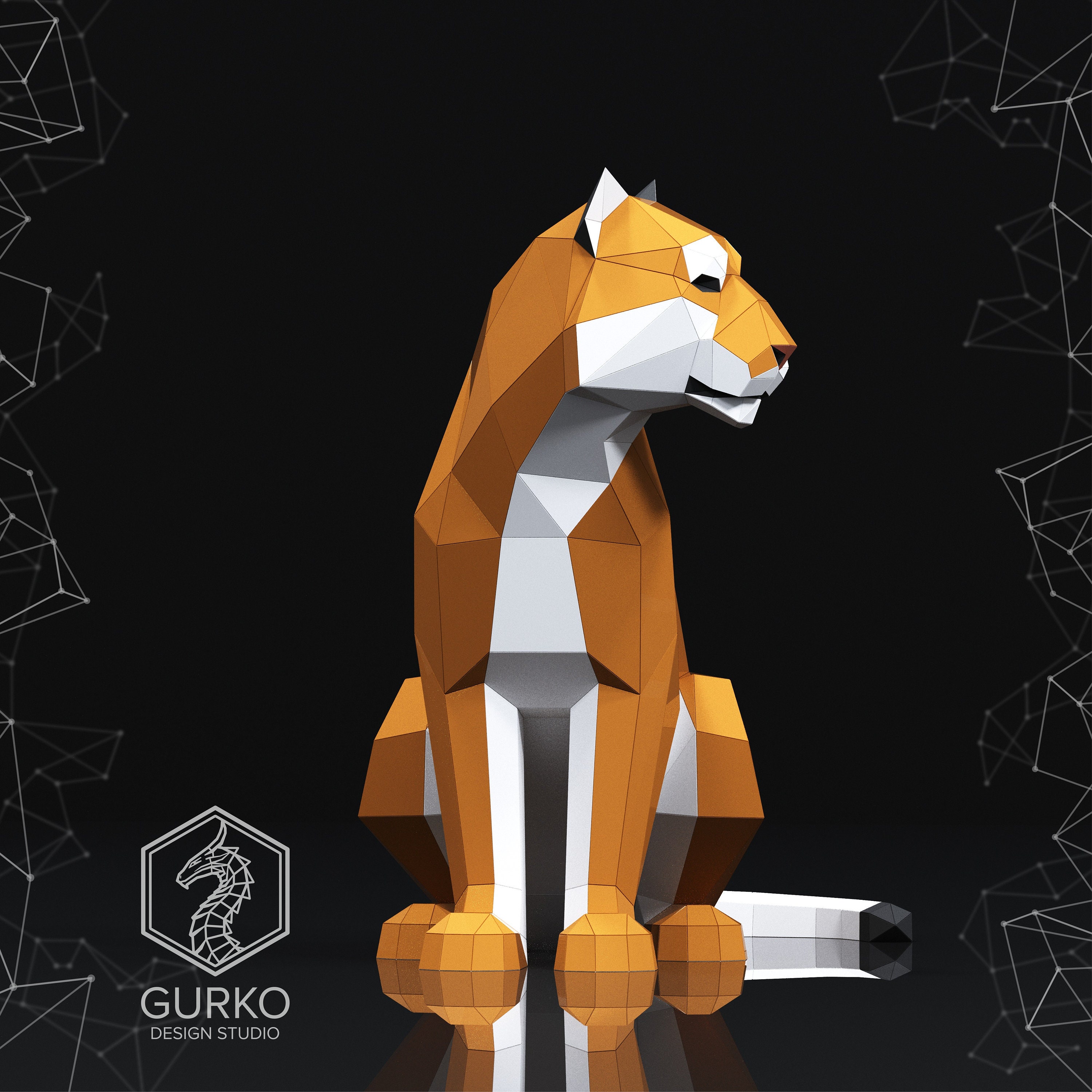 Papercraft Sitting Tiger With Head Turned, Pdf, Gurko, Pepakura ...