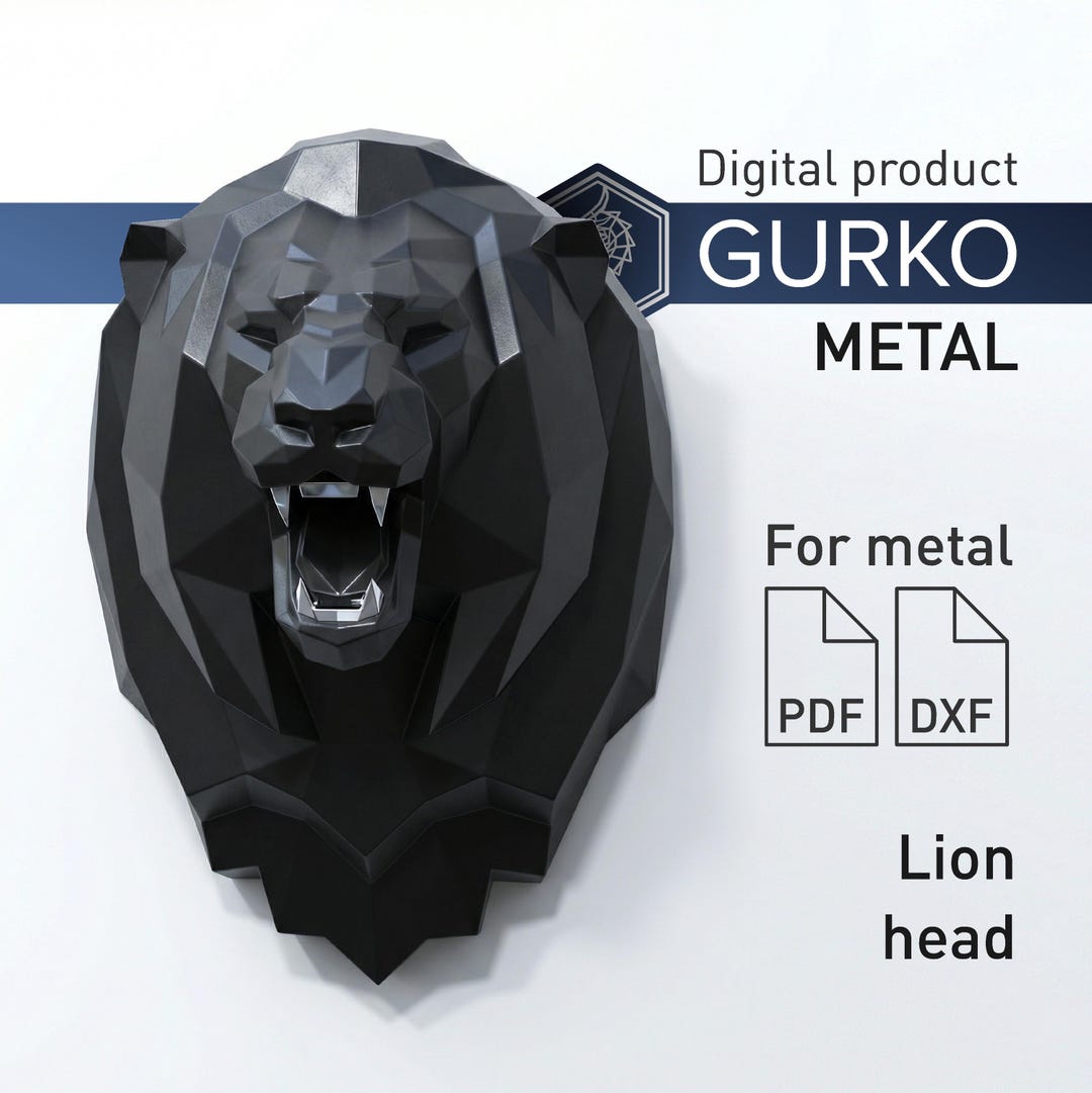 Lion Head Metal Papercraft, Cat, DXF, PDF, Digital Template Download ...