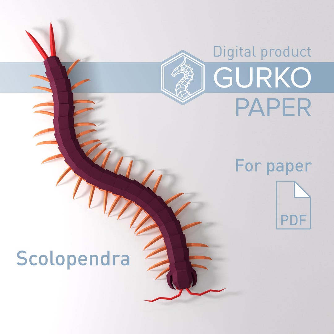 Scolopendra Papercraft, Centipede, Digital Template, PDF, SVG, DXF ...