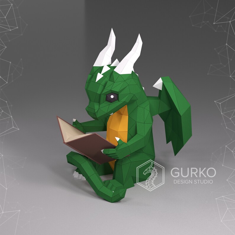 Papercraft Dragon With A Book, Pdf, Gurko, Pepakura, Template, 3D ...