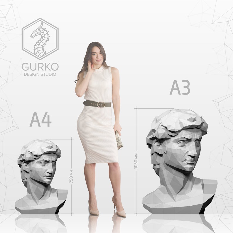 Bust of David 750 Mm Papercraft, Male Bust, Pdf, Gurko, Pepakura ...
