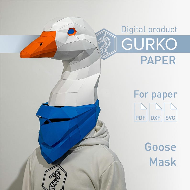 Goose Mask Papercraft, Bird, Digital Template, PDF, SVG, DXF Download ...