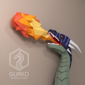 Papercraft Dragon With Flame, Digital Template, PDF Download, Gurko, 3D ...