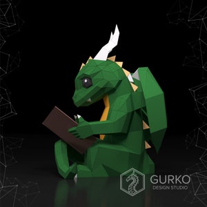 Papercraft Dragon With A Book, Pdf, Gurko, Pepakura, Template, 3D ...