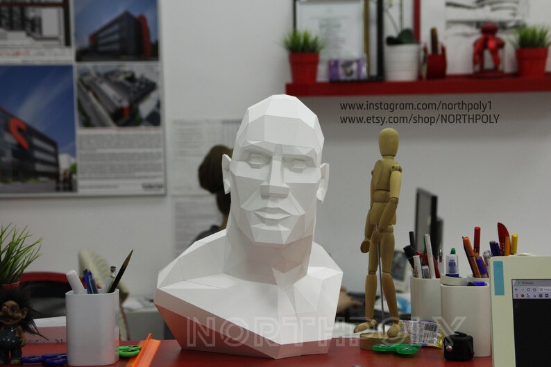 Male Bust Papercraft, Digital Template, PDF Download, Gurko, 3D Low ...